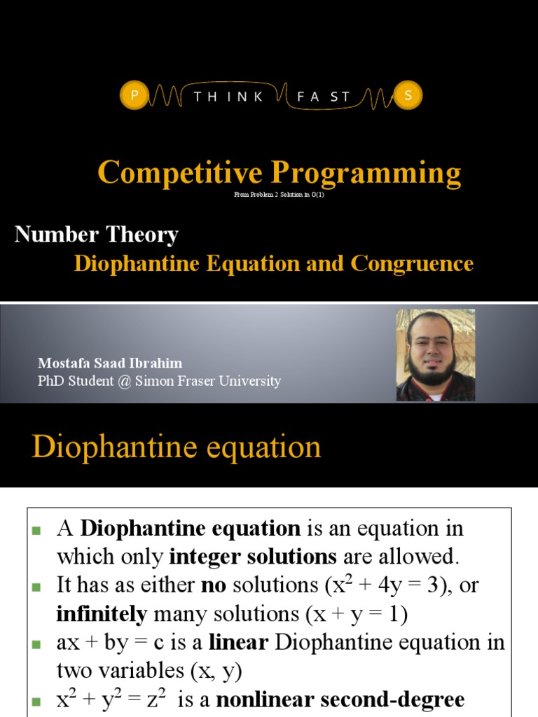 Competitive Programming: Diophantine Equation and Congruence | PDF | Equations | Number Theory