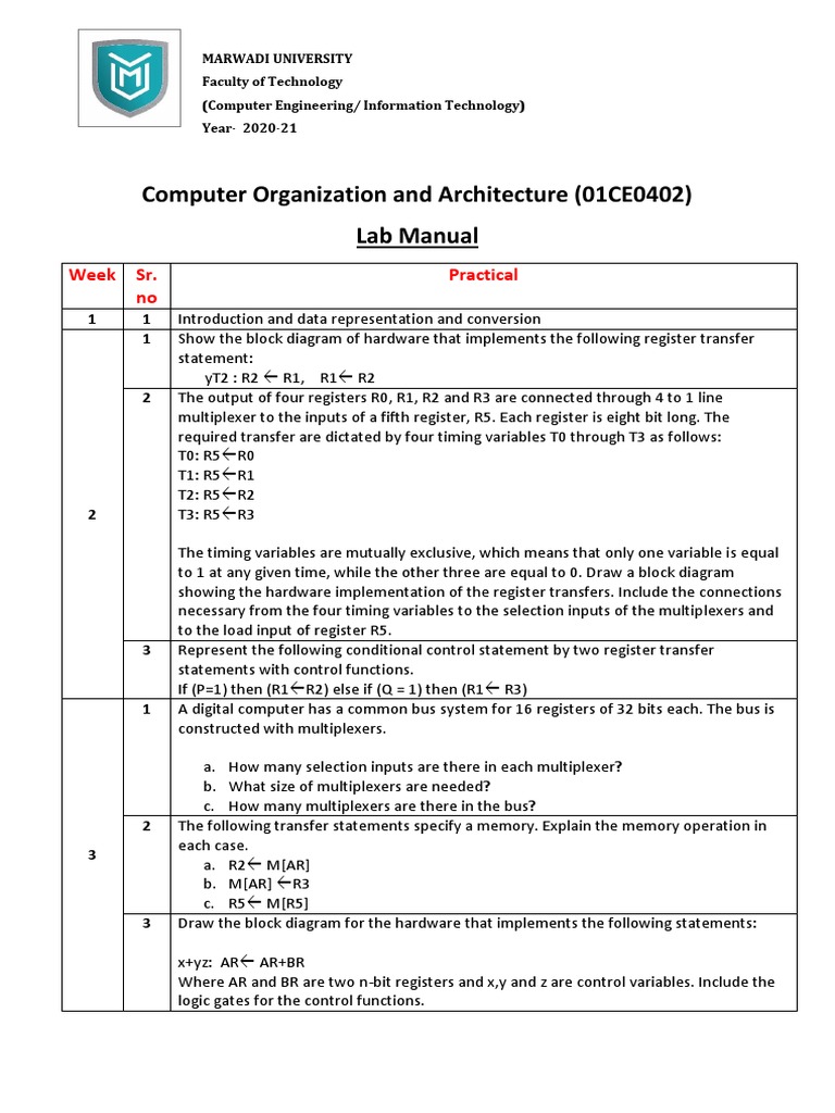 Computer Organization and Architecture (01CE0402) Lab Manual | PDF | Central Processing Unit ...