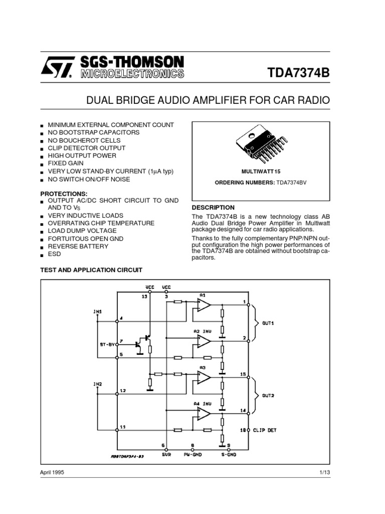 Datasheet - PDF Tda7374 | PDF | Amplifier | Manufactured Goods