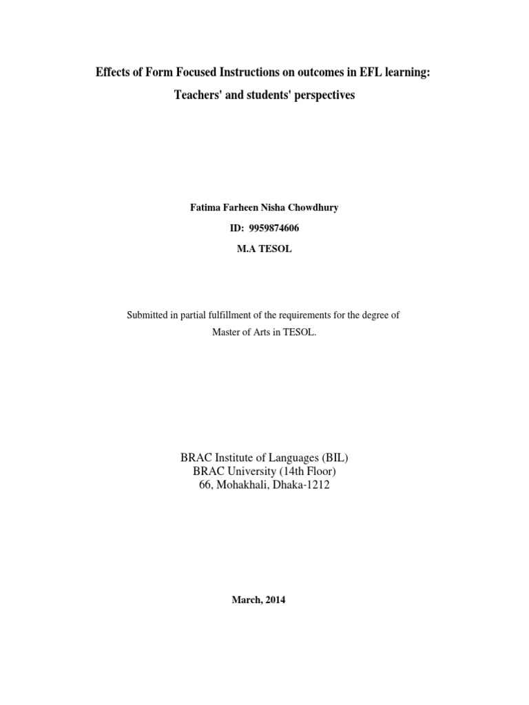Form Focus Instructions Trs and Learners Perspectives | PDF | English ...