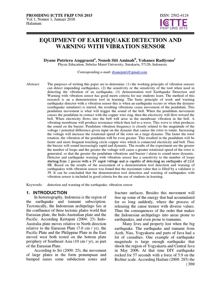 Equipment of Earthquake Detection and Warning With Vibration Sensor ...