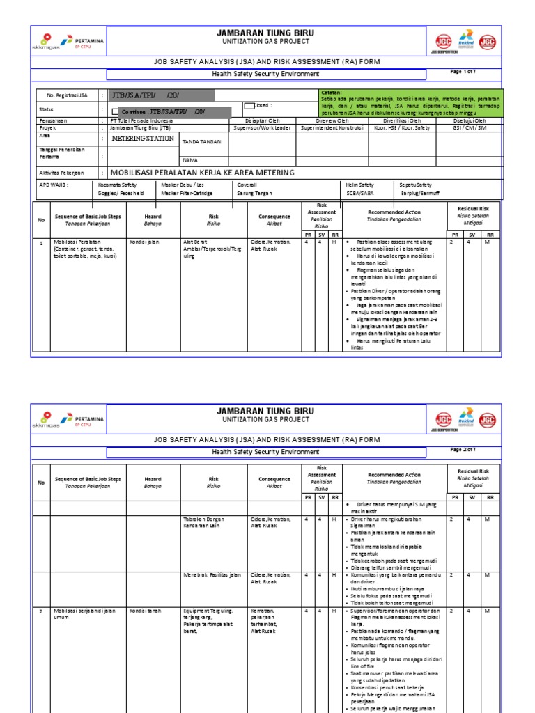 JSA Mobilisasi Equipment | PDF