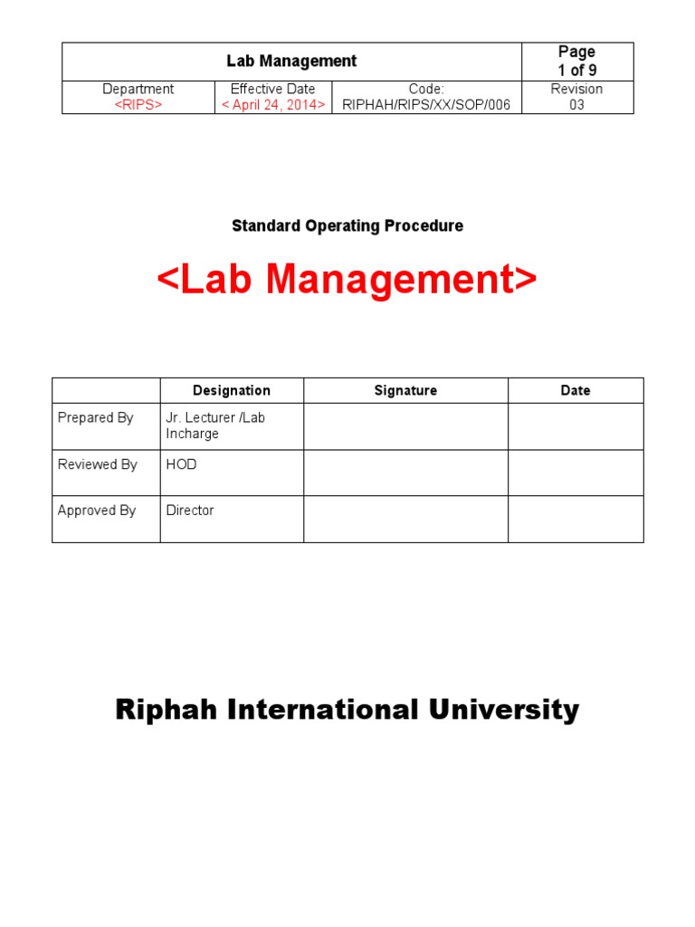 6 SOP Lab Management | PDF | Laboratories | Calibration