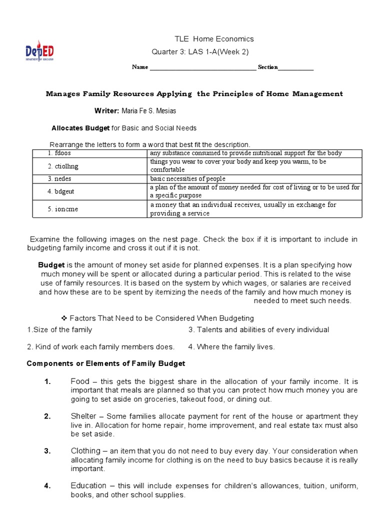 Tle Las Quarter 3 Week 2 | PDF | Resource | Basic Needs