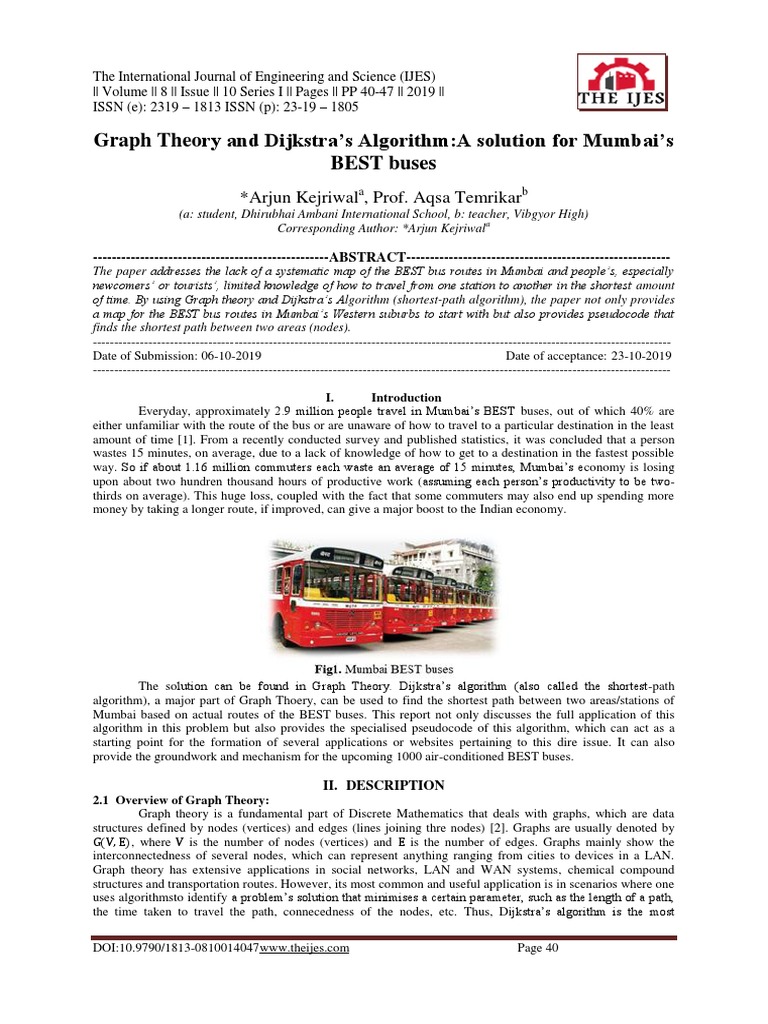 Graph Theory and Dijkstra's Algorithm:A Solution For Mumbai's BEST ...