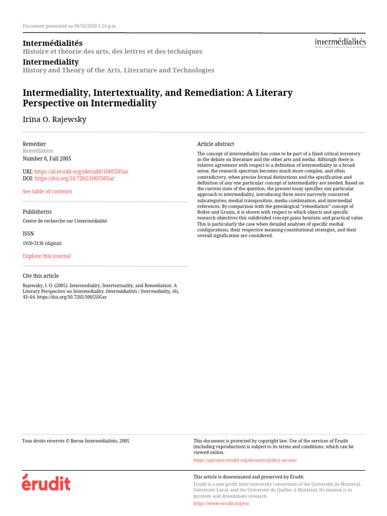 Rajewsky - 2005 - Intermediality, Intertextuality, and Remediation ...