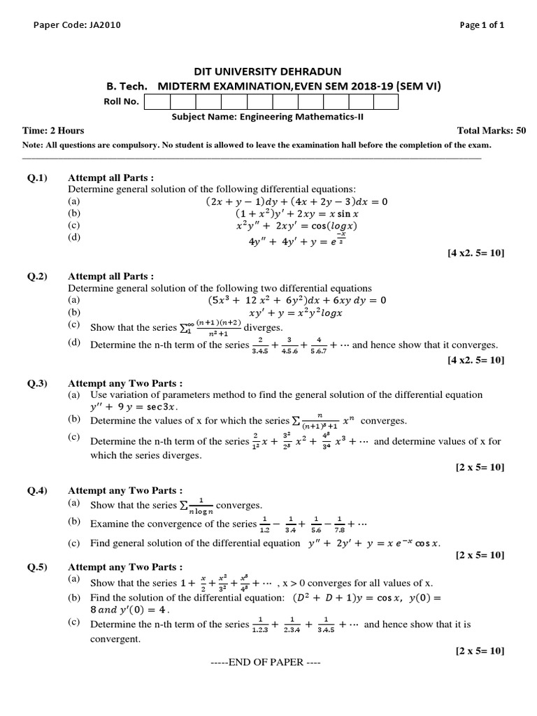 Engineering Mathematics II Exam 2079 | PDF | Equations | Subtraction