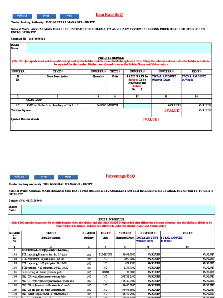 Item Rate Boq: Validate Print Help | PDF | Industrial Processes | Materials