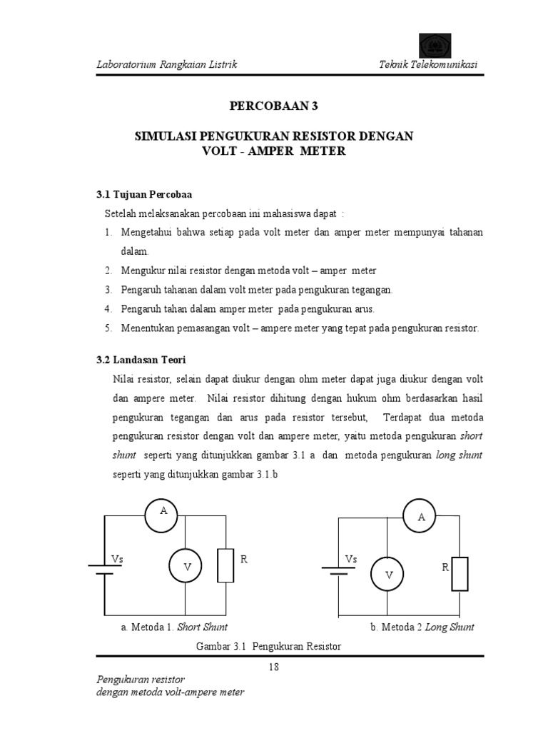 Pengukuran Resistor dengan Volt-Ampere | PDF | Metode & Bahan Ajar ...