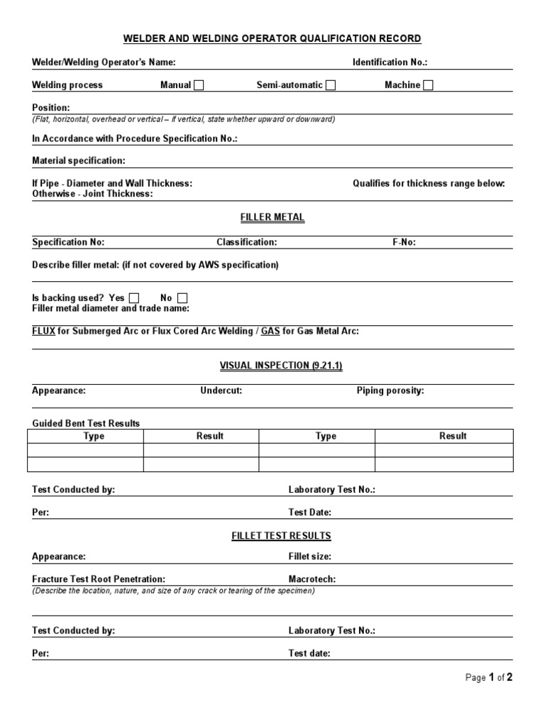 Welder and Welding Operator Qualification Record | PDF | Welding ...