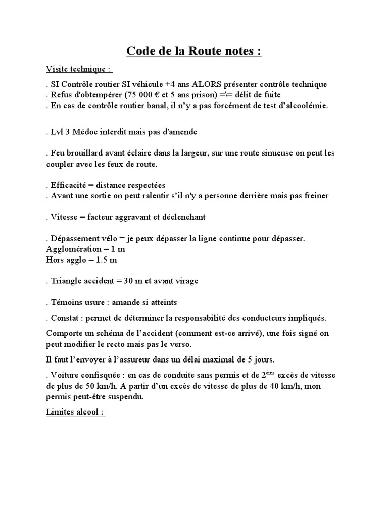 Fiche de Révision Code de La Route. | PDF | Frein | Véhicules