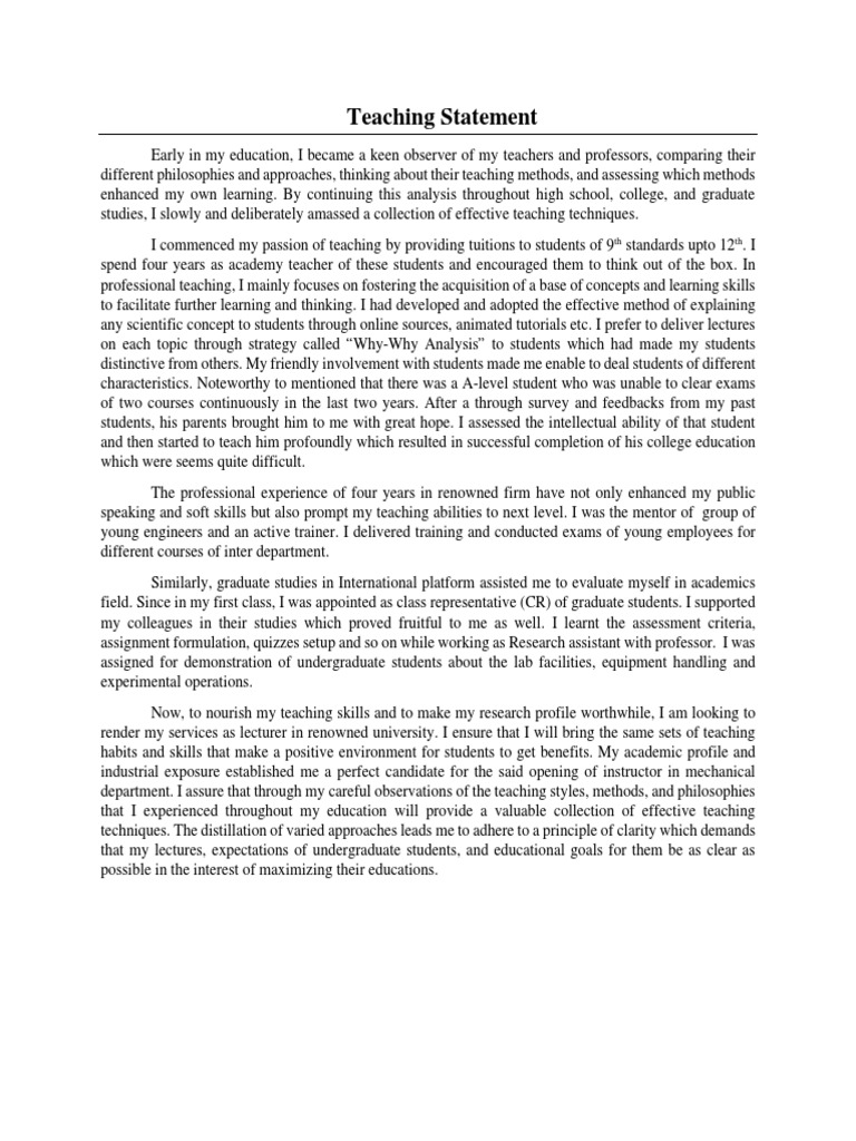 Teaching Statement: TH TH | PDF | Teaching Method | Test (Assessment)