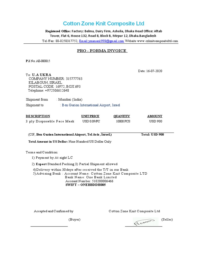 Cotton Zne Mask Invoice | PDF
