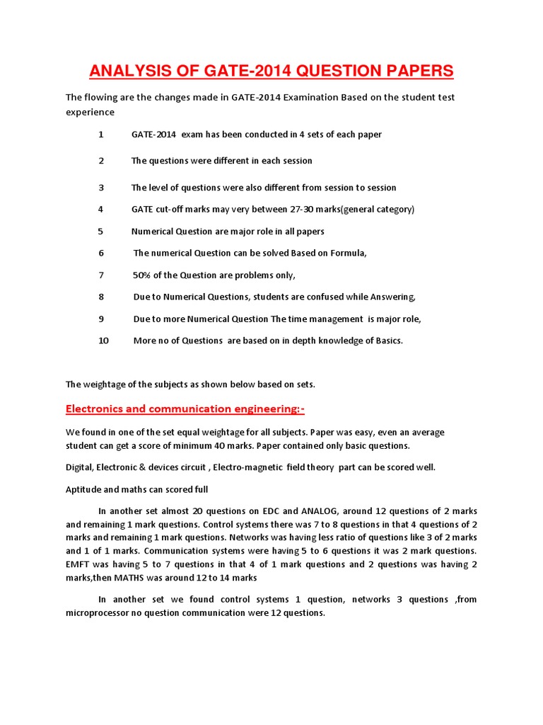 Gate-2014 Exam Question Paper Analysis | PDF | Discrete Mathematics ...