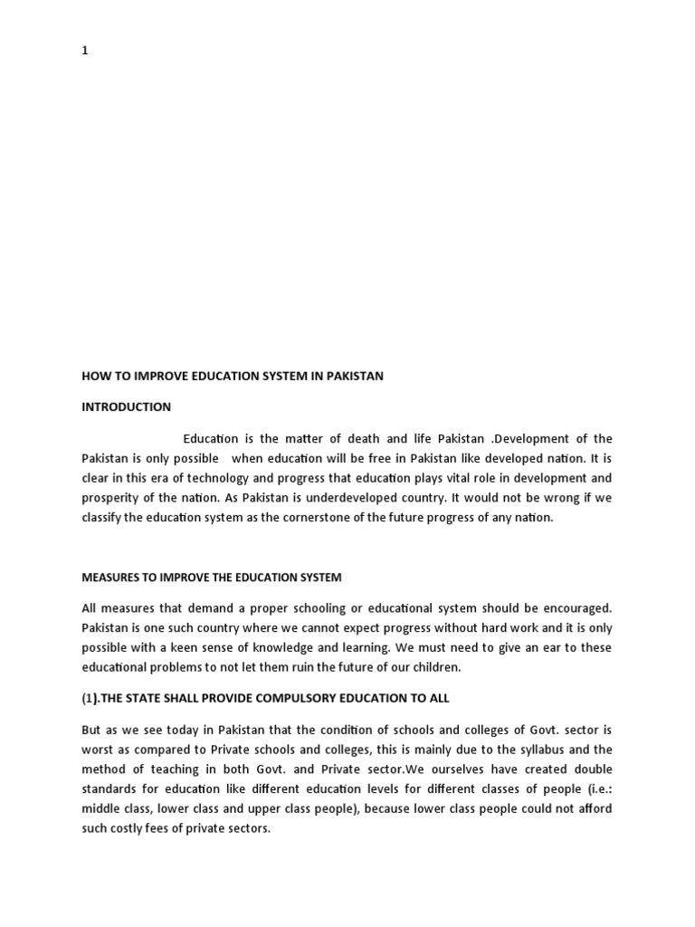 How To Improve Education System In Pakistan Pdf Schools Pakistan