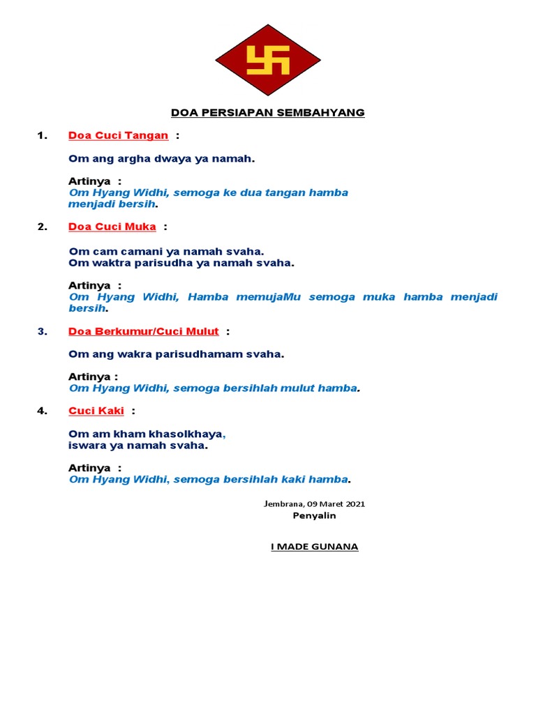 Doa Hindu Sehari-Hari | PDF | Pengembangan Diri | Kesehatan Holistik