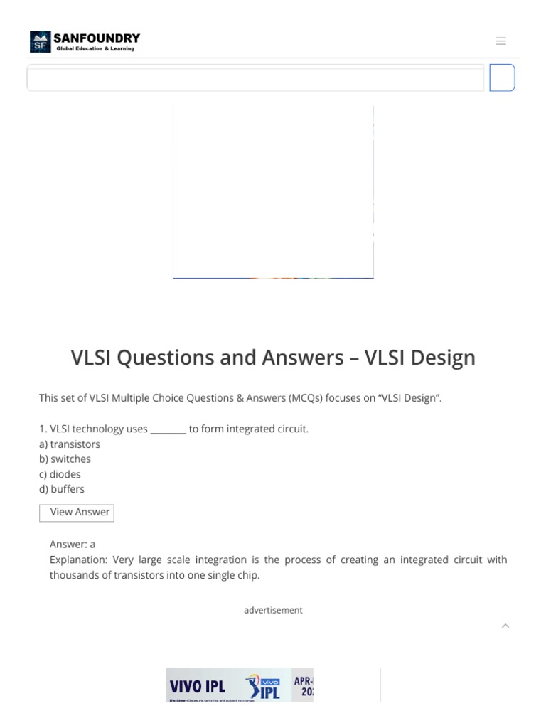 VLSI Design Questions and Answers - Sanfoundry | PDF | Integrated Circuit | Logic Gate