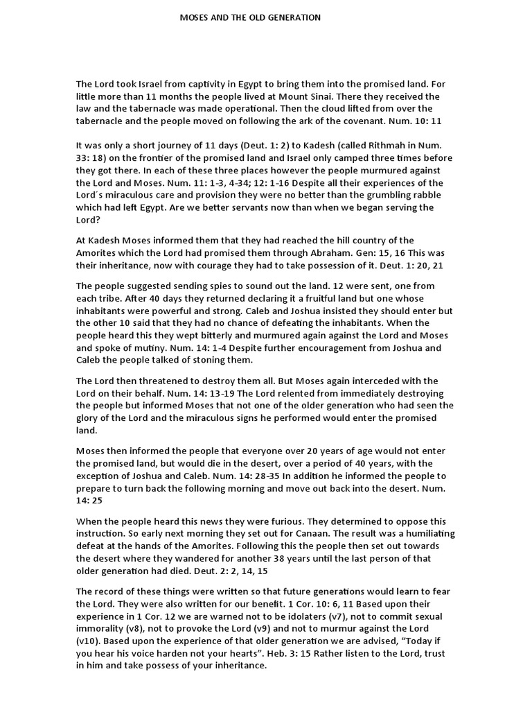 Moses and The Old Generation | PDF | Moses | Joshua