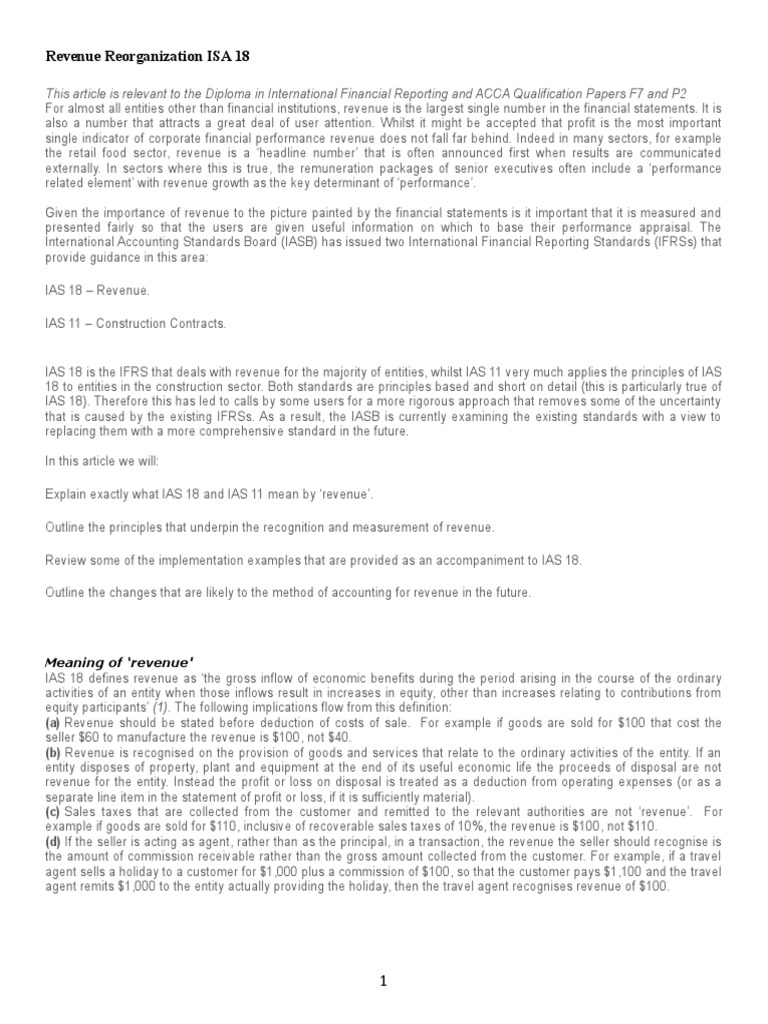 Revenue Reorganization ISA 18 | PDF | International Financial Reporting ...