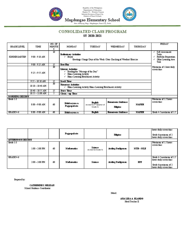 Magdungao Elementary School: Consolidated Class Program | PDF ...