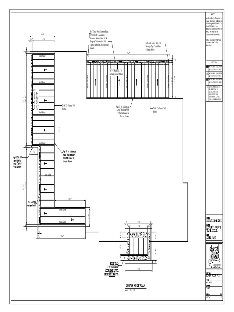 Proposed roof design drawing with notes on reinforced concrete gutter ...