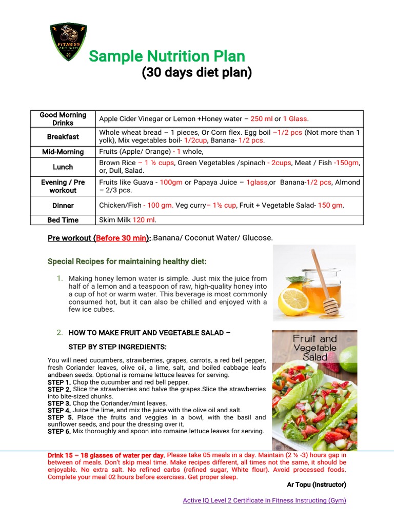 Sample Nutrition Plan Sample Nutrition Plan: (30 Days Diet Plan) (30 ...