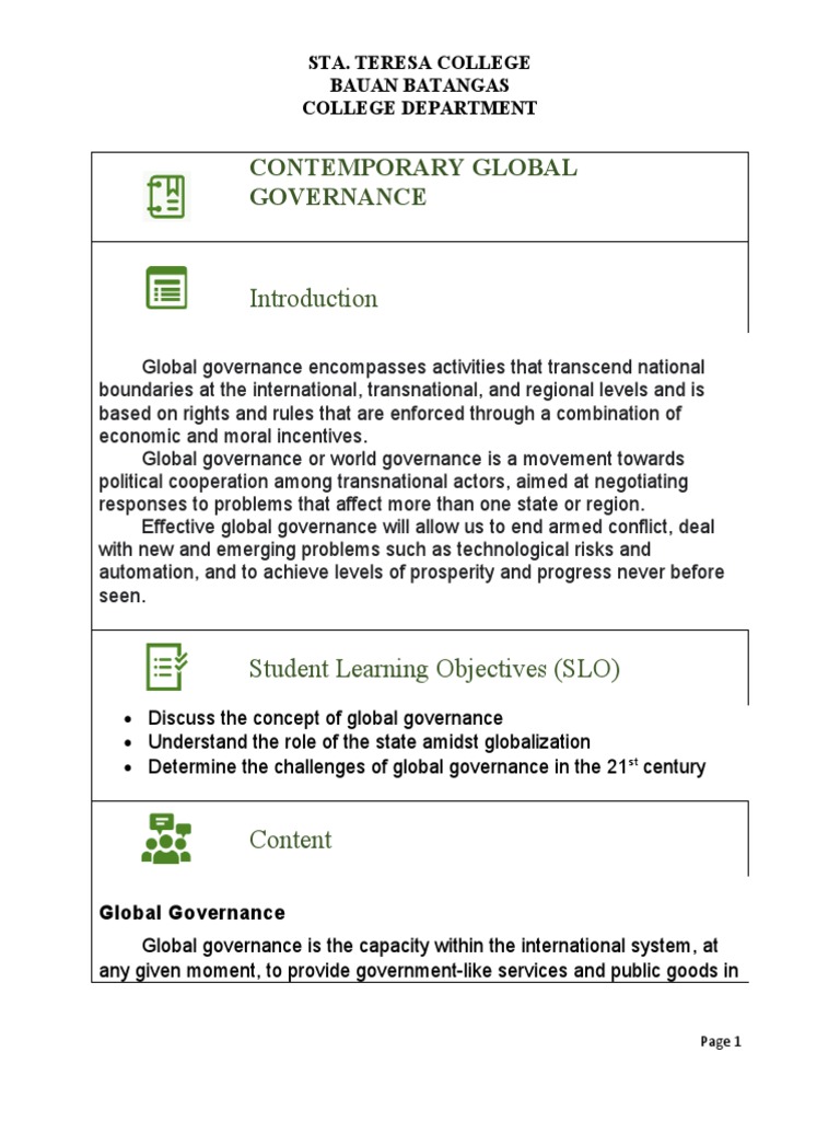 Module 12 Contemporary Global Governance | PDF | Global Governance ...