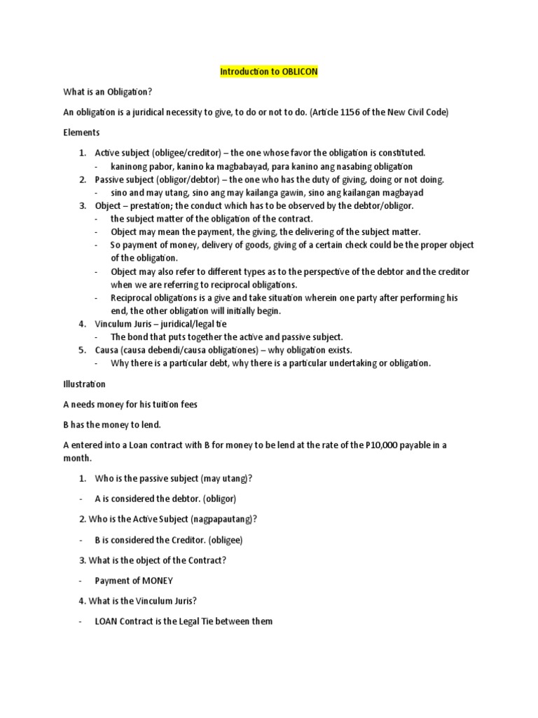 Introduction To ObliCon | PDF | Law Of Obligations | Breach Of Contract