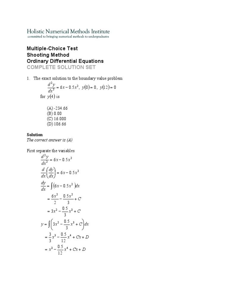 Multiple-Choice Test Shooting Method Ordinary Differential Equations ...
