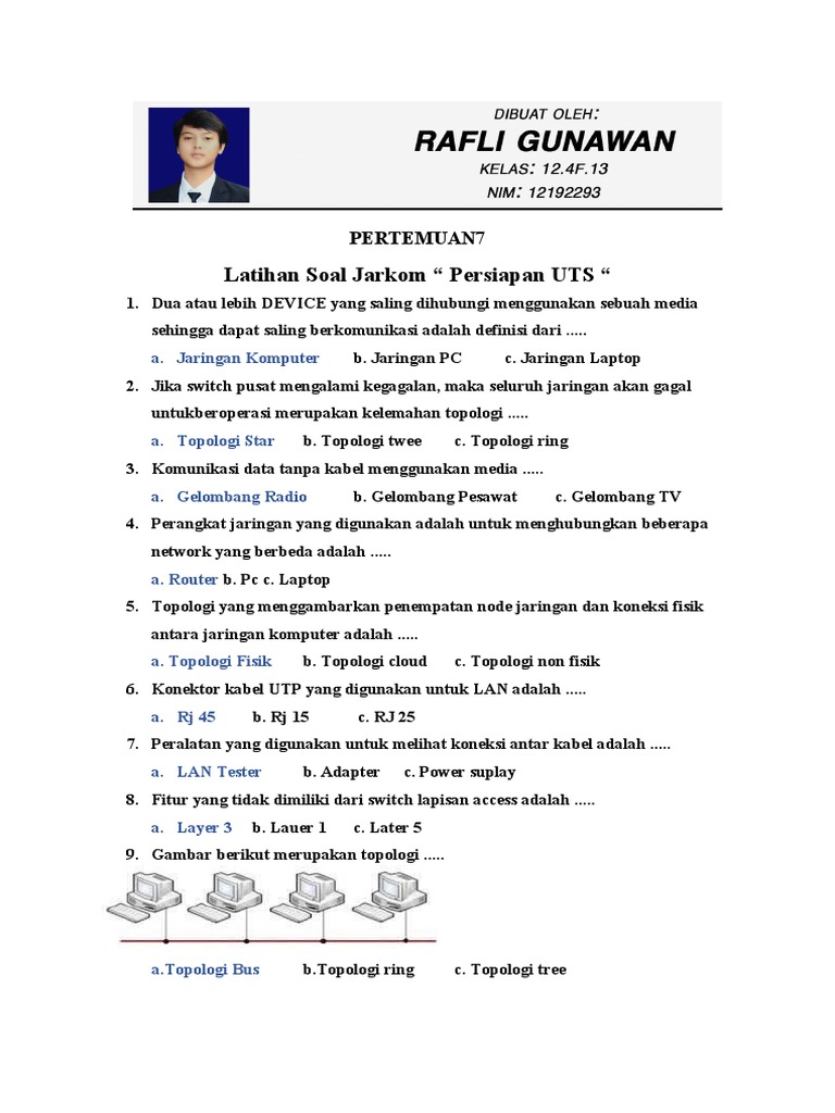 Rafli Gunawan - 12.4F.13 Lat Uts Jarkom | PDF