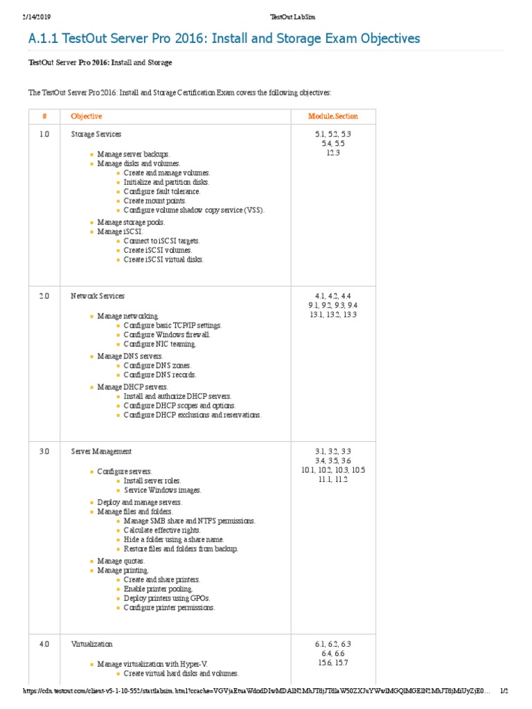 A.1.1 TestOut Server Pro 2016 - Install and Storage Exam Objectives ...