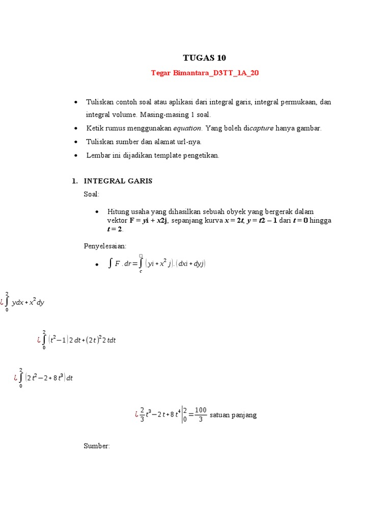 Contoh Soal Integral Garis, Permukaan, Volume | PDF