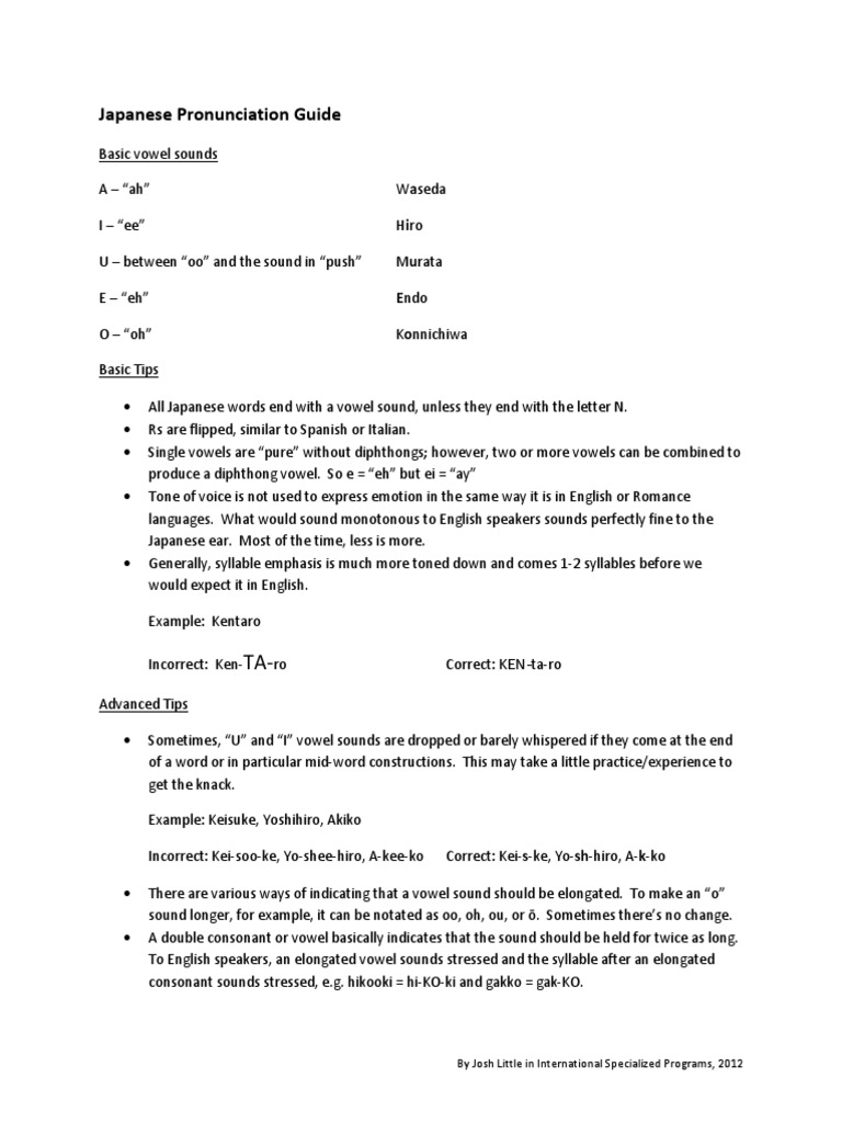 Japanese Pronunciation Guide | PDF | Vowel | Syllable