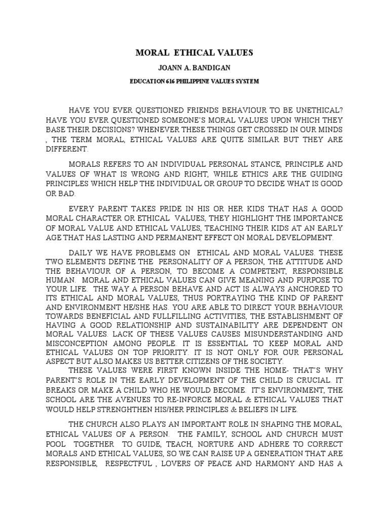 Moral Ethical Values: Joann A. Bandigan | Download Free PDF | Value (Ethics) | Morality