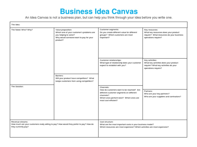 Business Idea Canvas | PDF | Customer | Business