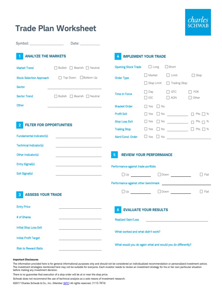Trade Plan Worksheet: Analyze The Markets Implement Your Trade | PDF ...