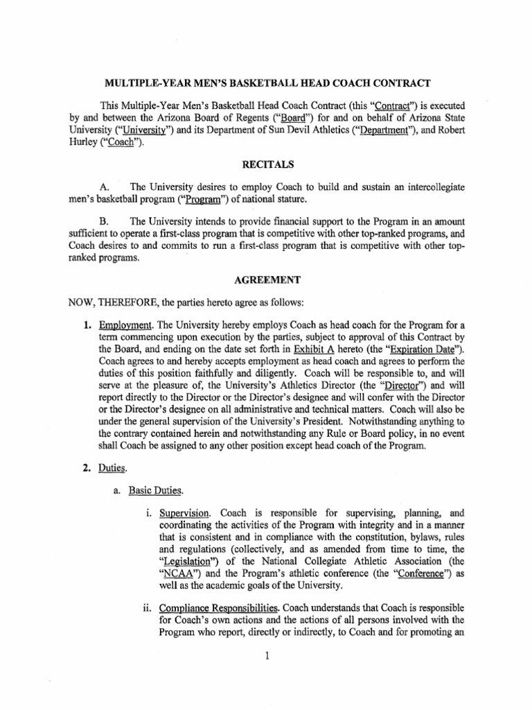 Bobby Hurley Arizona State Contract | PDF | National Collegiate ...