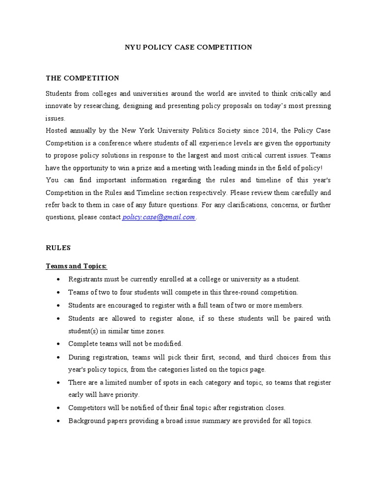 NYU Policy Case Competition 2023 | PDF | Competition