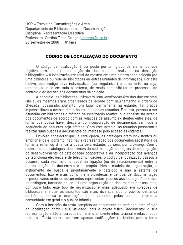 Código de Localização Do Documento | PDF | Catalogação | Bibliotecas