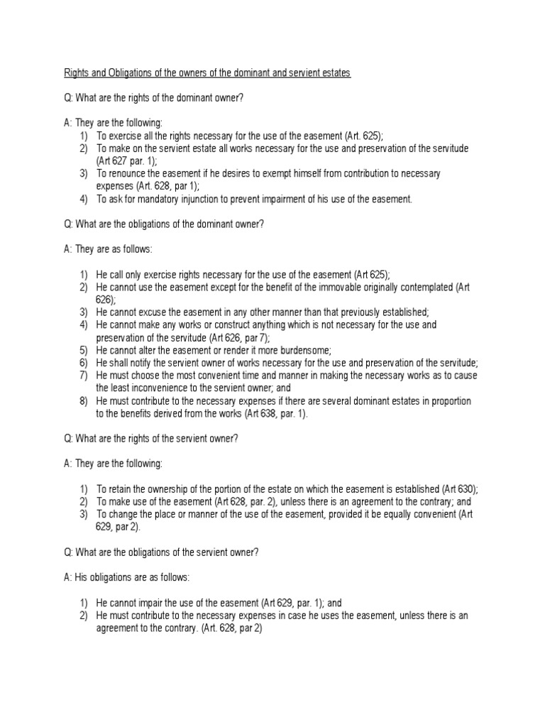 Rights and Obligations of The Owners of The Dominant and Servient ...