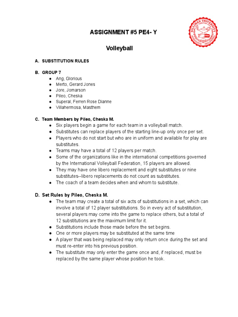 Group7-Pe4y Assignment 5 | PDF | Volleyball | Teams