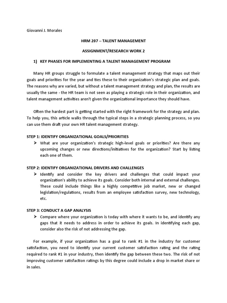 HRM 207 - Talent Management Assignment/Research Work 2 1) Key Phases ...