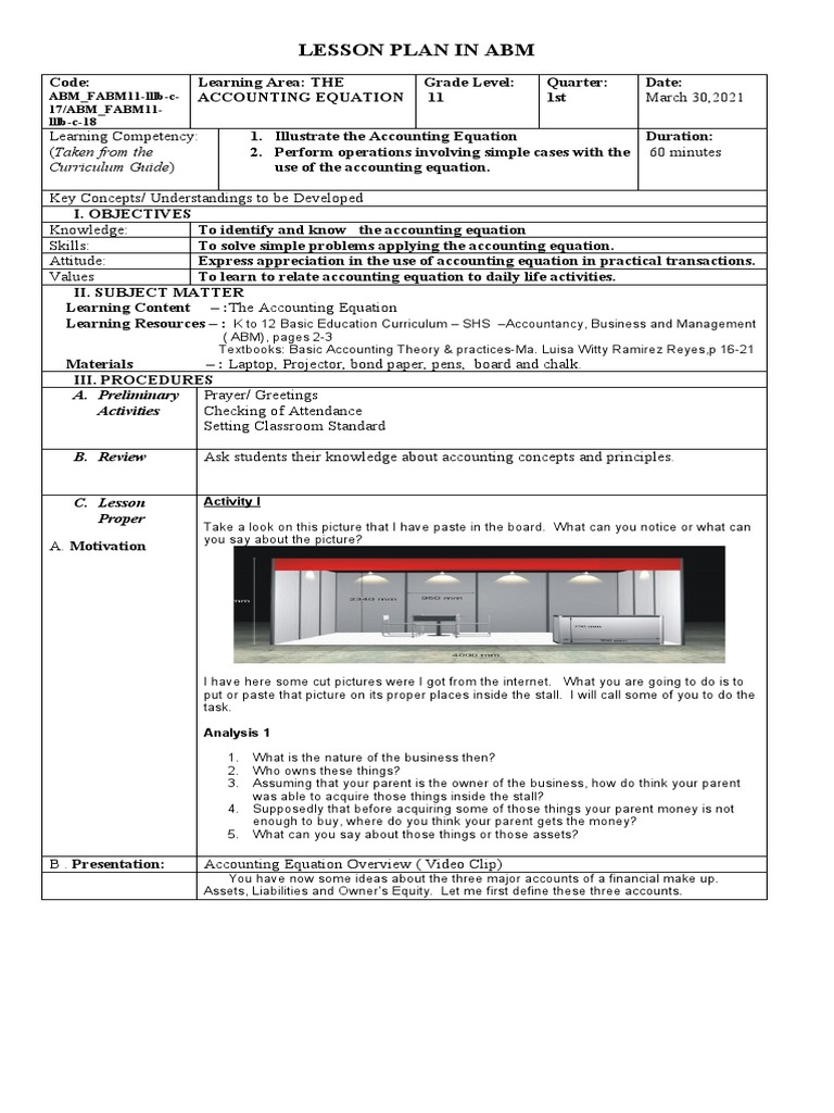 Lesson Plan in Abm: Curriculum Guide) | PDF | Equity (Finance ...