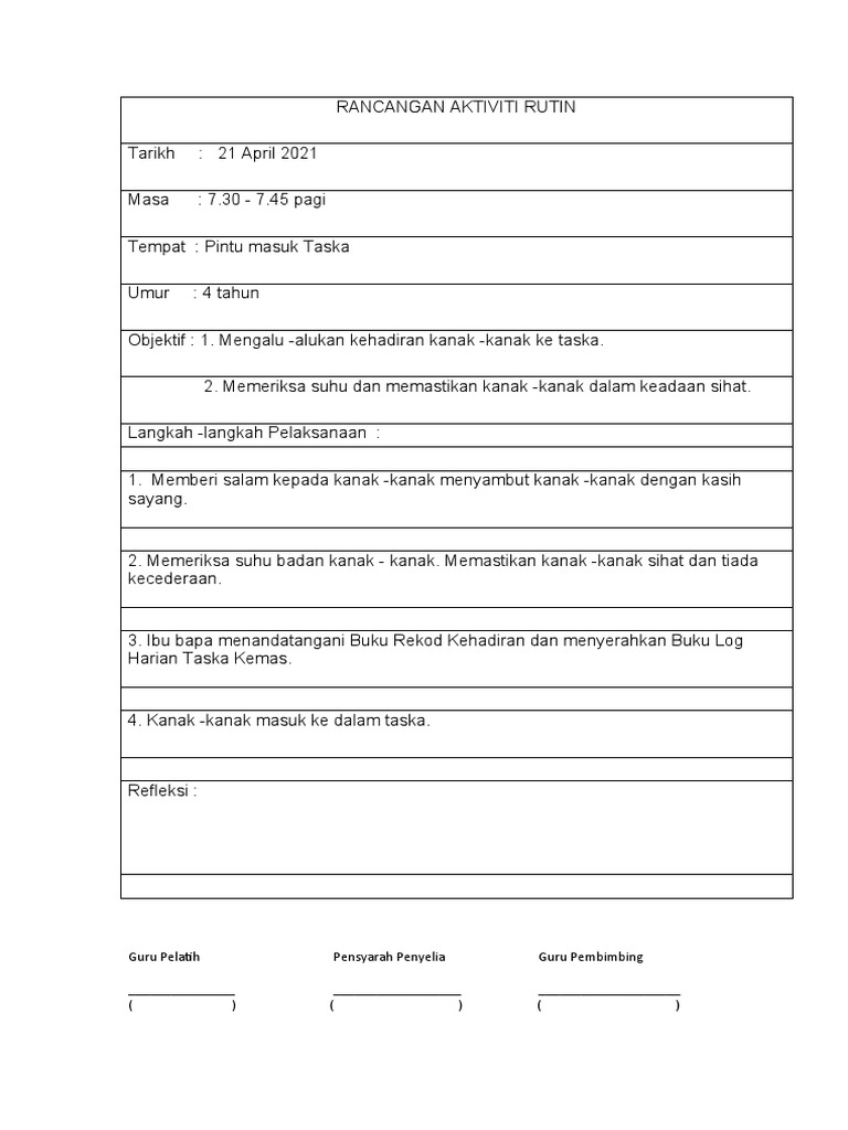 Rancangan Aktiviti Rutin | PDF