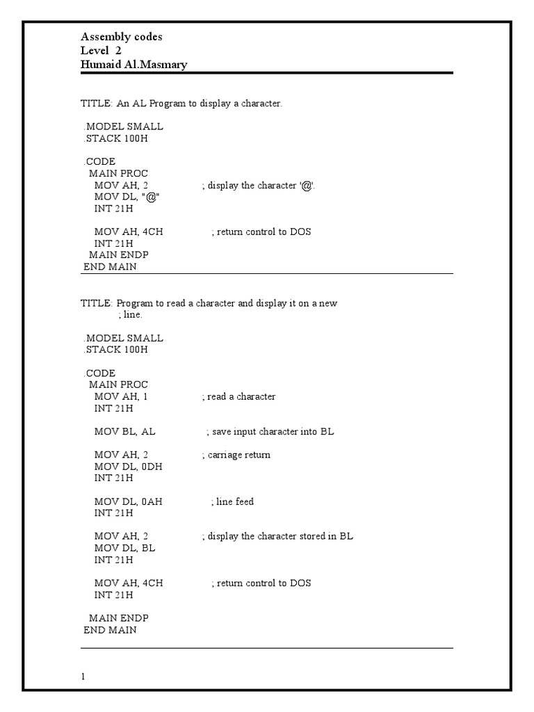 Assembly Codes Level 2 Humaid Al - Masmary | PDF | Assembly Language ...