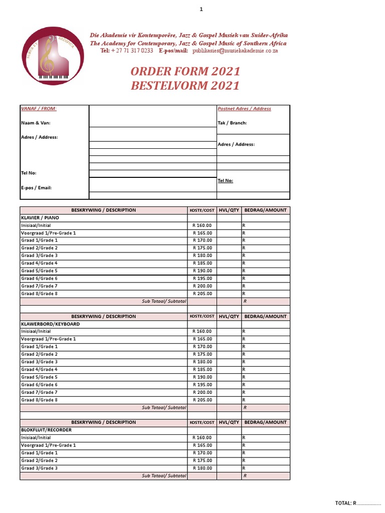 Music Academy Order Form 2021 | PDF