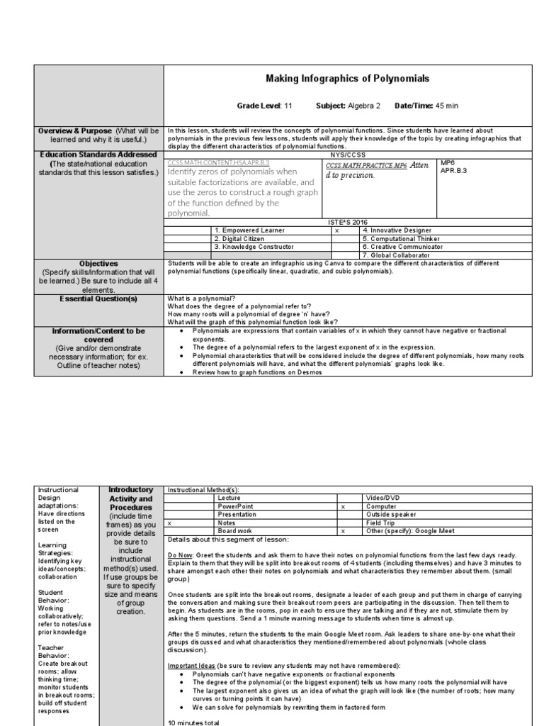 Making Infographics of Polynomials: Grade Level: 11 Subject: Algebra 2 ...
