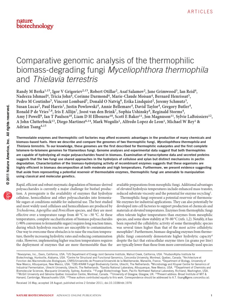 Comparative Genomic Analysis of The Thermophilic Biomass-Degrading ...