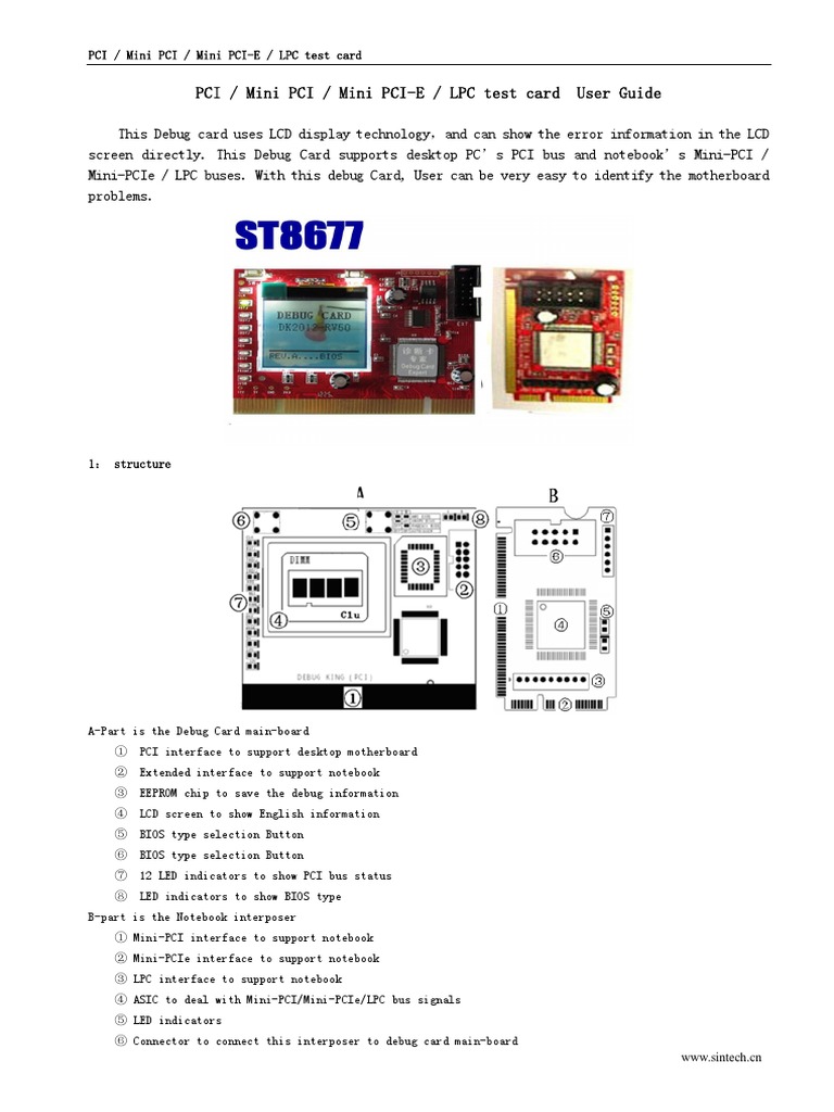 ST8677 PCI+Mini PCI-E+Mini PCI+LPC Port PC Motherboard Diagnostic Post ...