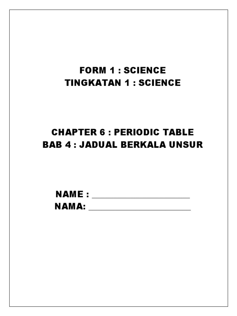 FORM 1 Sciences - Chapter 6 (Periodic Table) | PDF